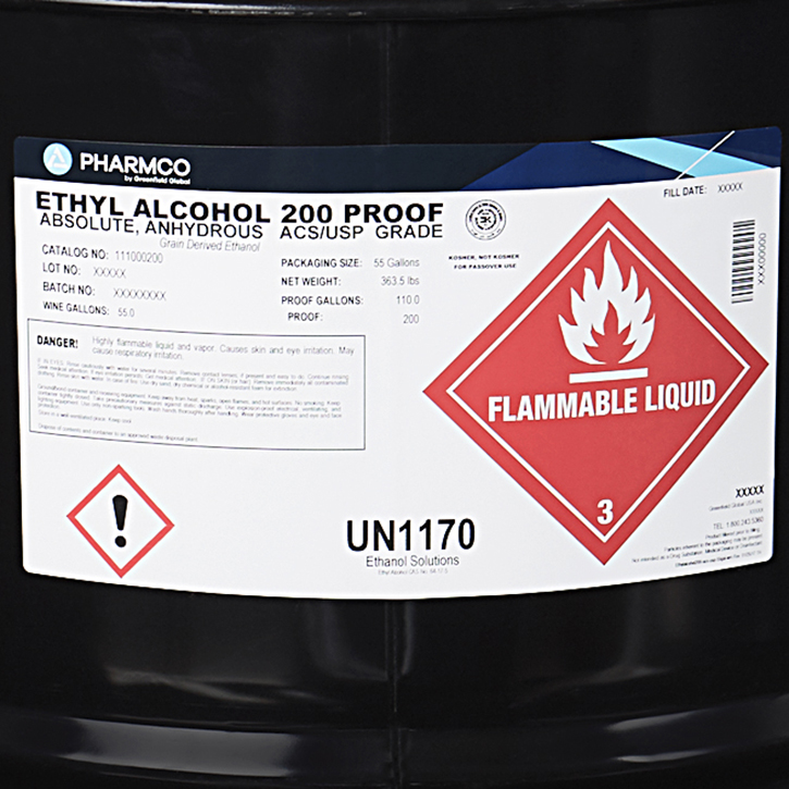 Ethanol 200 Proof 55 Gal Metal Drum